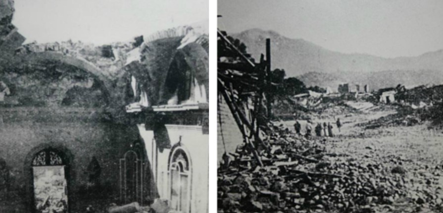 Imagen : derrumbe en la iglesia de Acambay (a la derecha). Vista ...